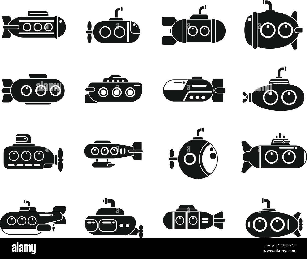 Bathyscaphe icons set simple vector. Diving submarine. Deep apparatus ...