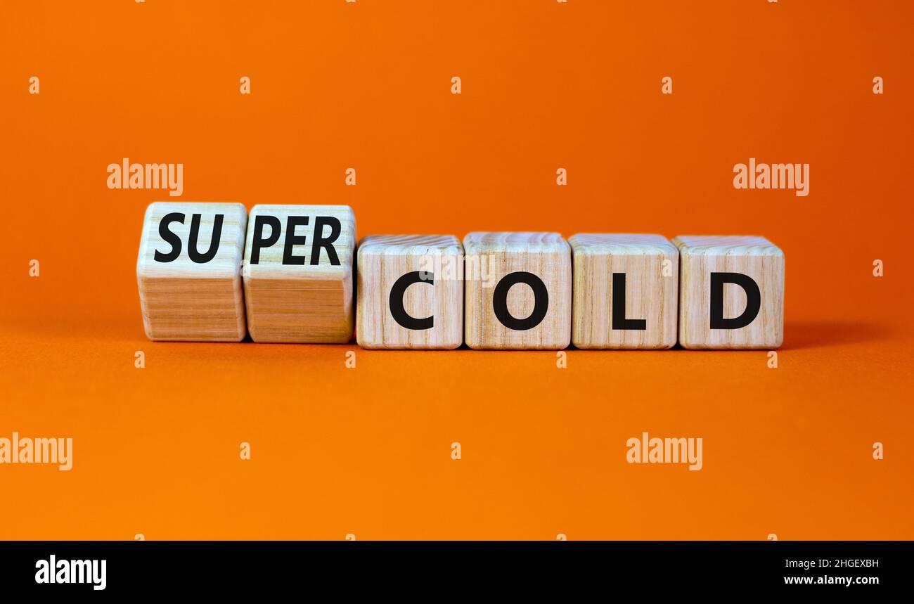 Super cold symbol. Turned wooden cubes and changed concept words cold ...