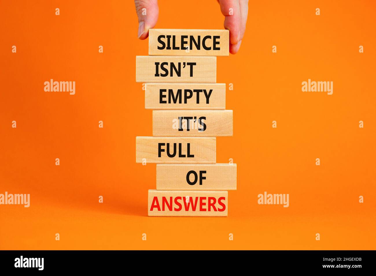 Answers in silence symbol. Wooden blocks with words Silence is not ...