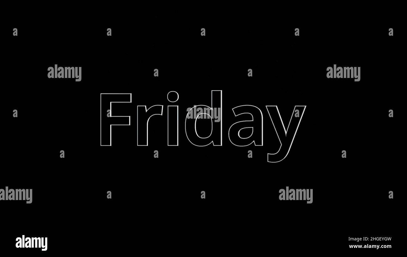 Days of week - friday, over black and grey background, 3D. Animated ...