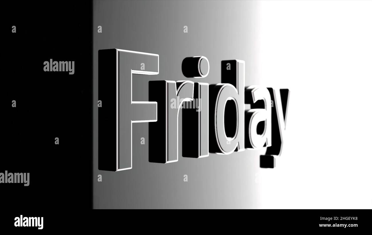 Days of week - friday, over black and grey background, 3D. Animated ...