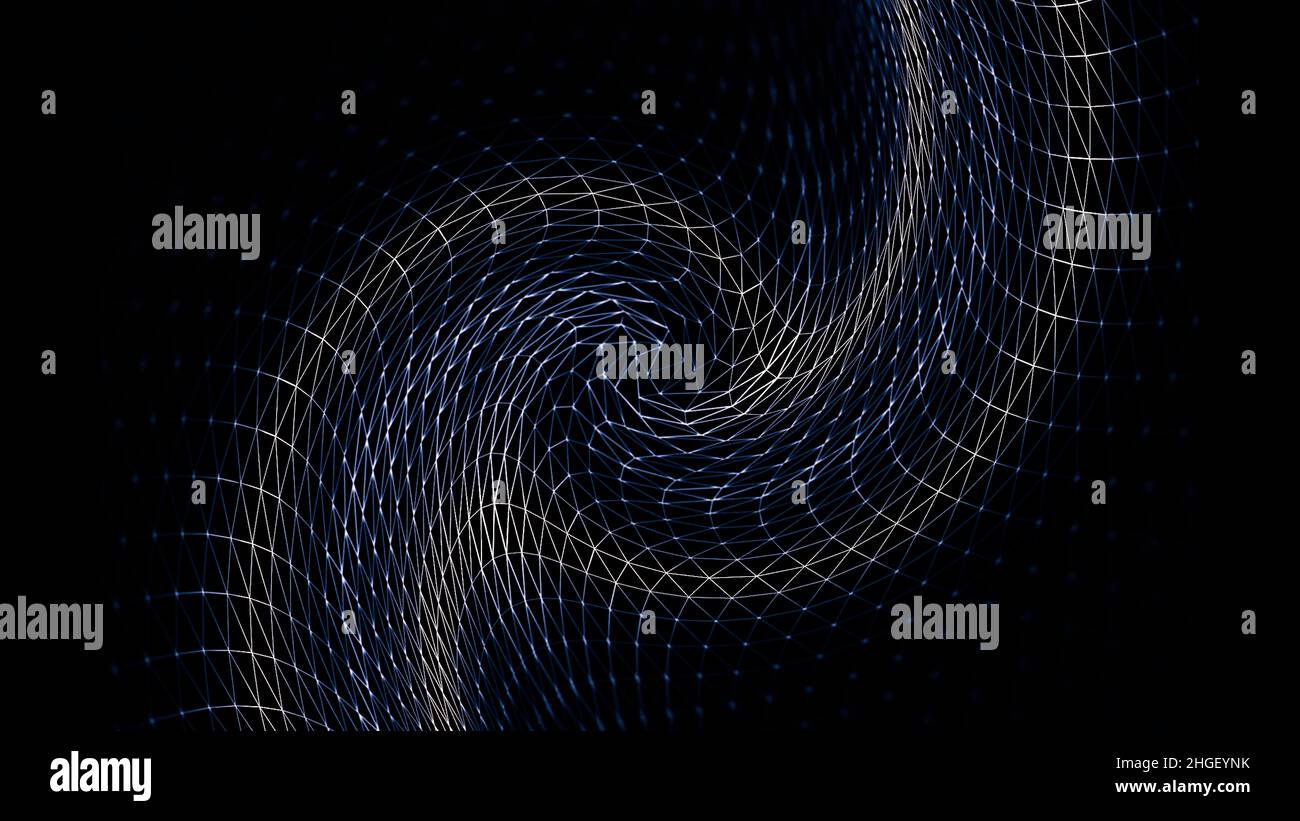 Waving abstract volume texture in endless motion on black background ...