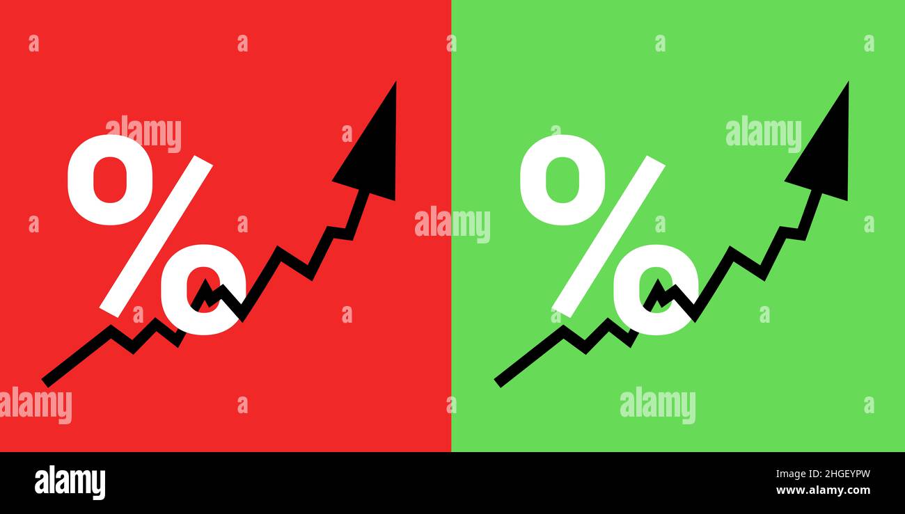 Symbol of percentage and arrow going up and upwards. Posivite or ...