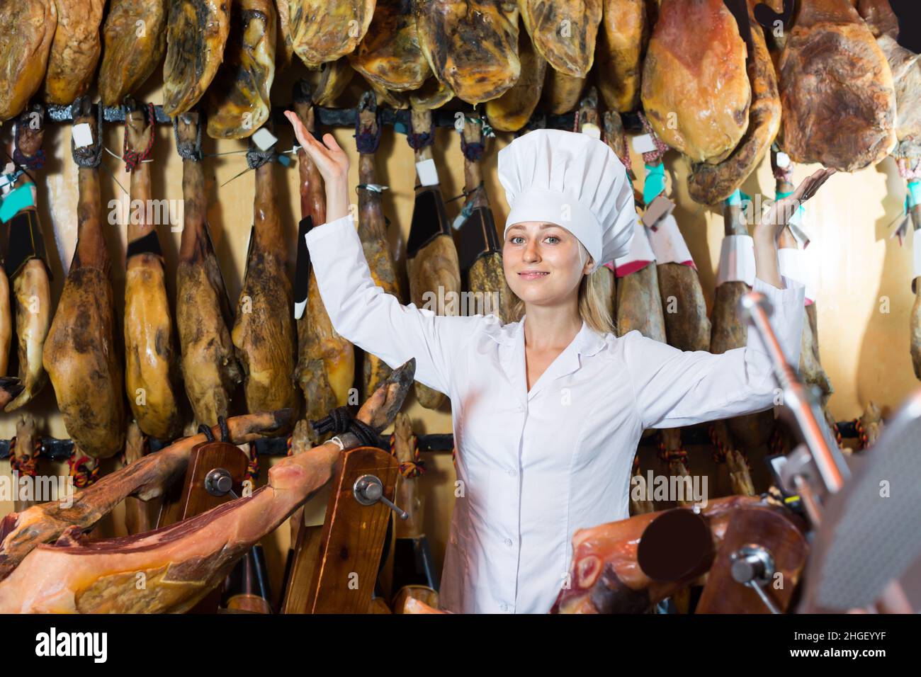 Woman selling pig meat pork hi-res stock photography and images - Alamy