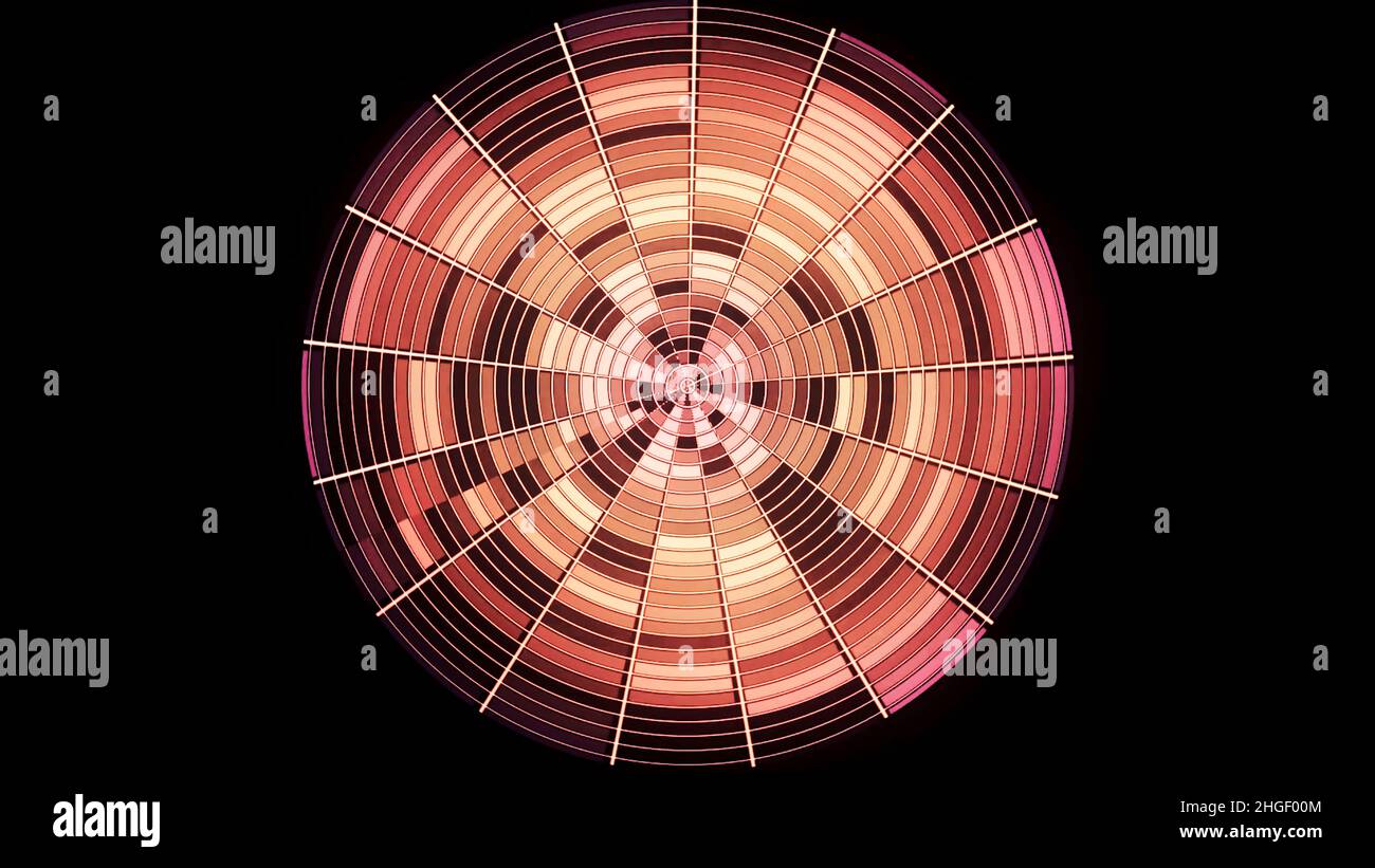 Abstract red circle devided into sectors rotating and shimmer endlessly ...