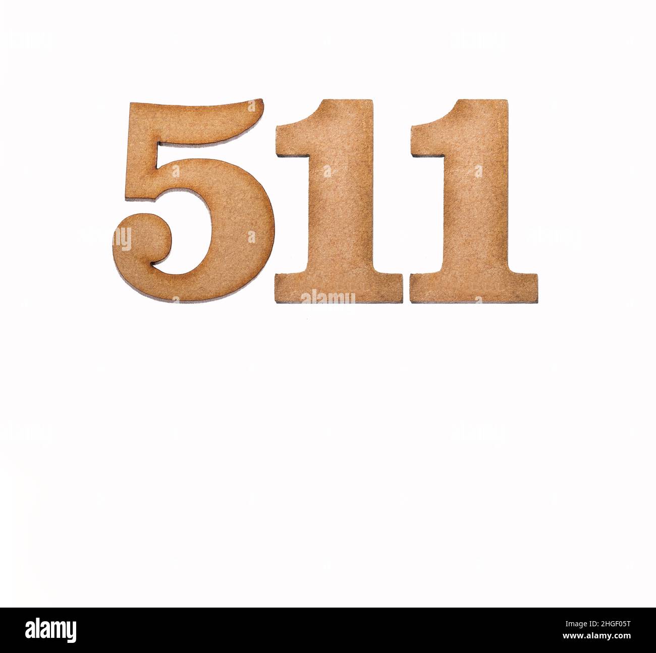 Number 511 in wood, isolated on white background Stock Photo - Alamy