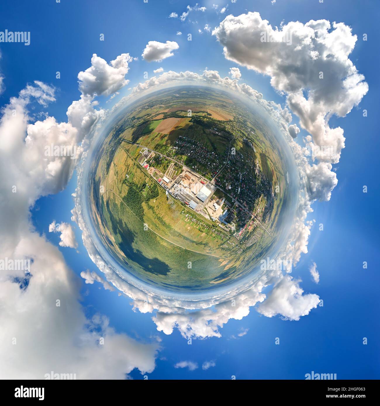 Aerial view from high altitude of little planet earth covered with ...