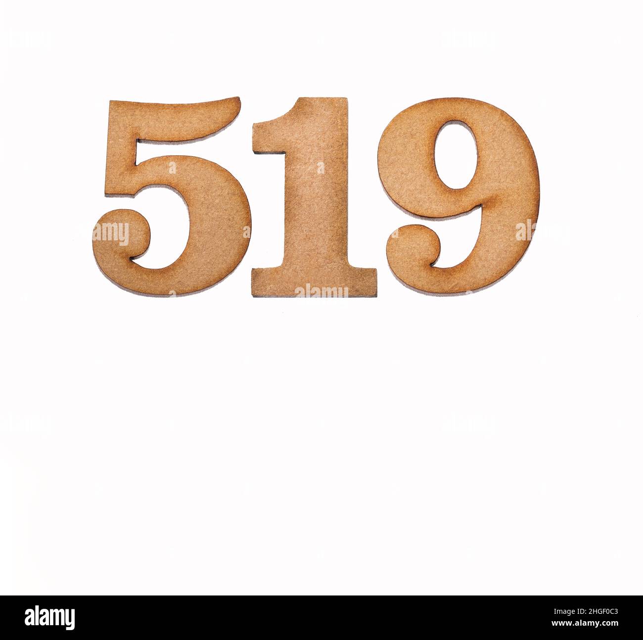 Number 519 in wood, isolated on white background Stock Photo - Alamy