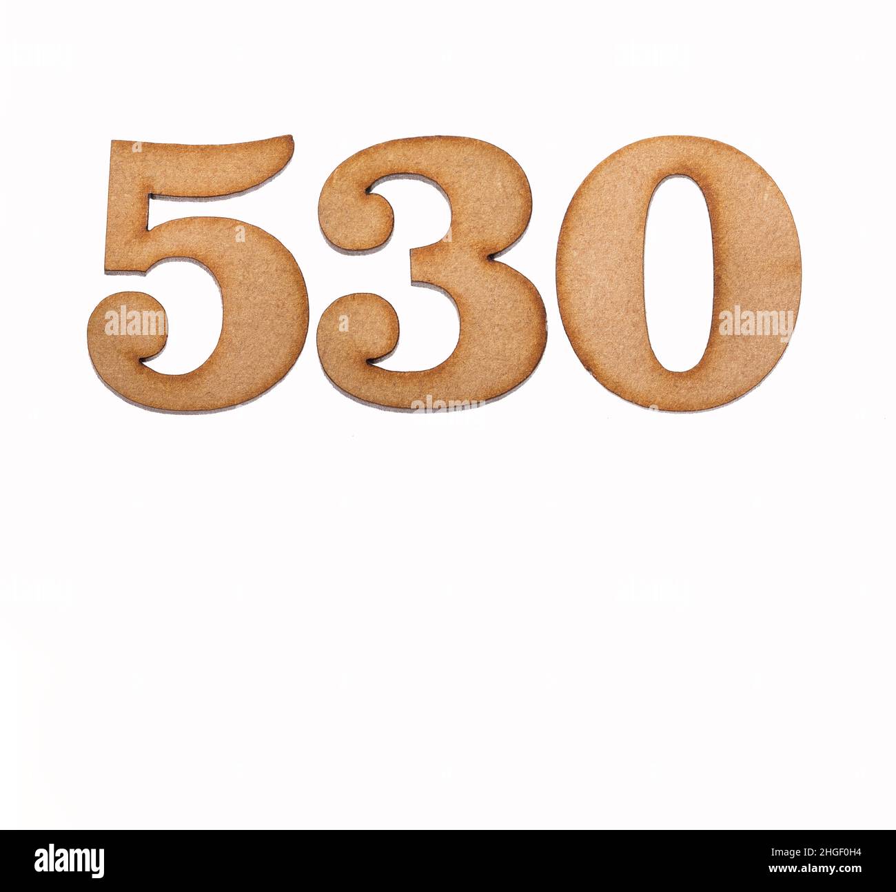 Number 530 - Piece of wood isolated on white background Stock Photo - Alamy