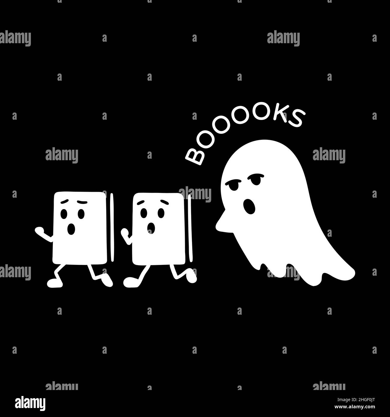 Vector illustration of a ghost that scares books. Books joke artwork ...