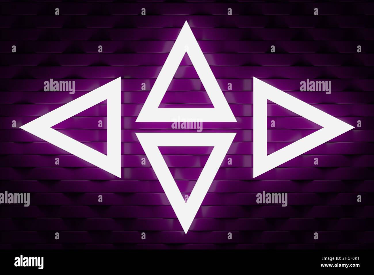 Glowing shapes of triangles on wall. Neon effect. Luminous object ...