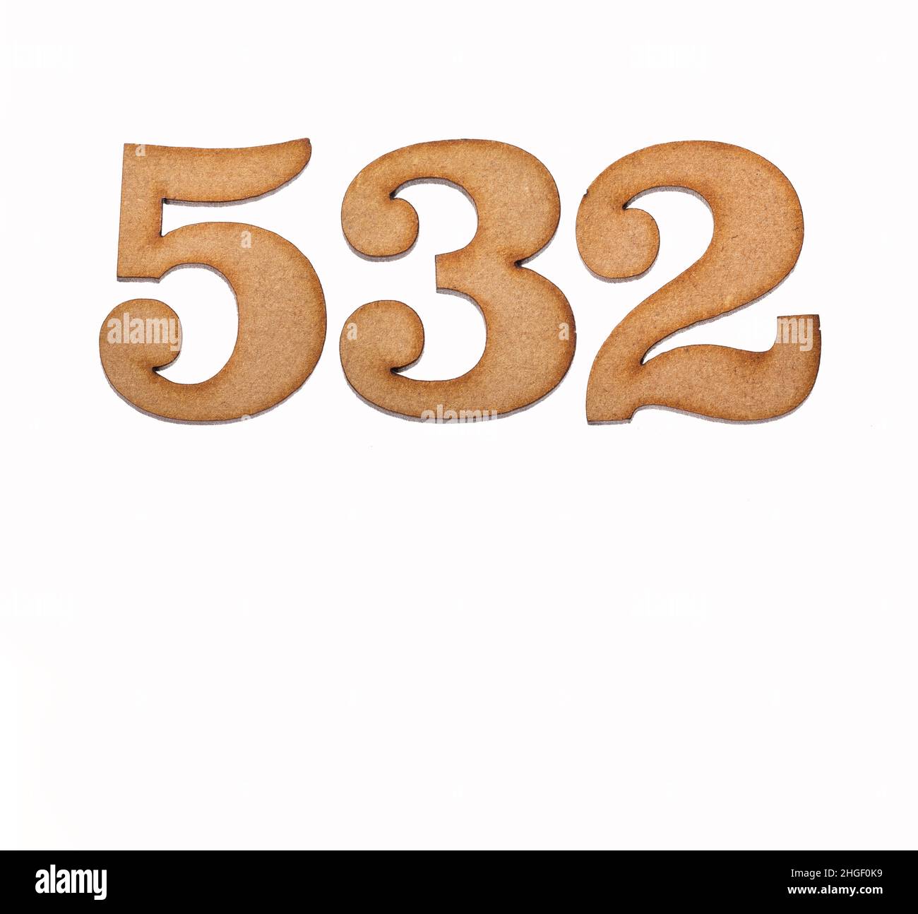 Number 532 - Piece of wood isolated on white background Stock Photo - Alamy