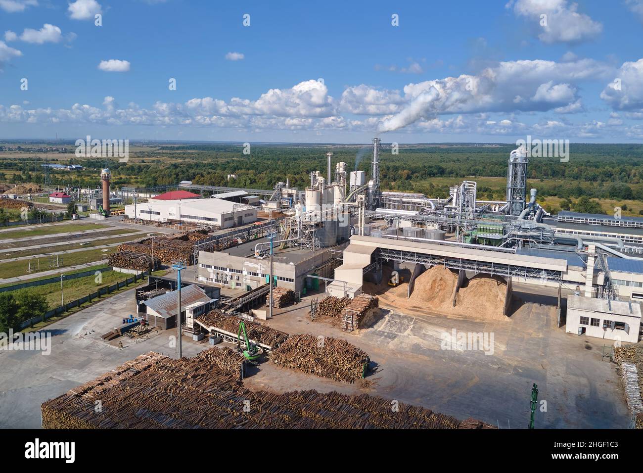 Aerial view of factory with high plant manufacture structure. Global ...