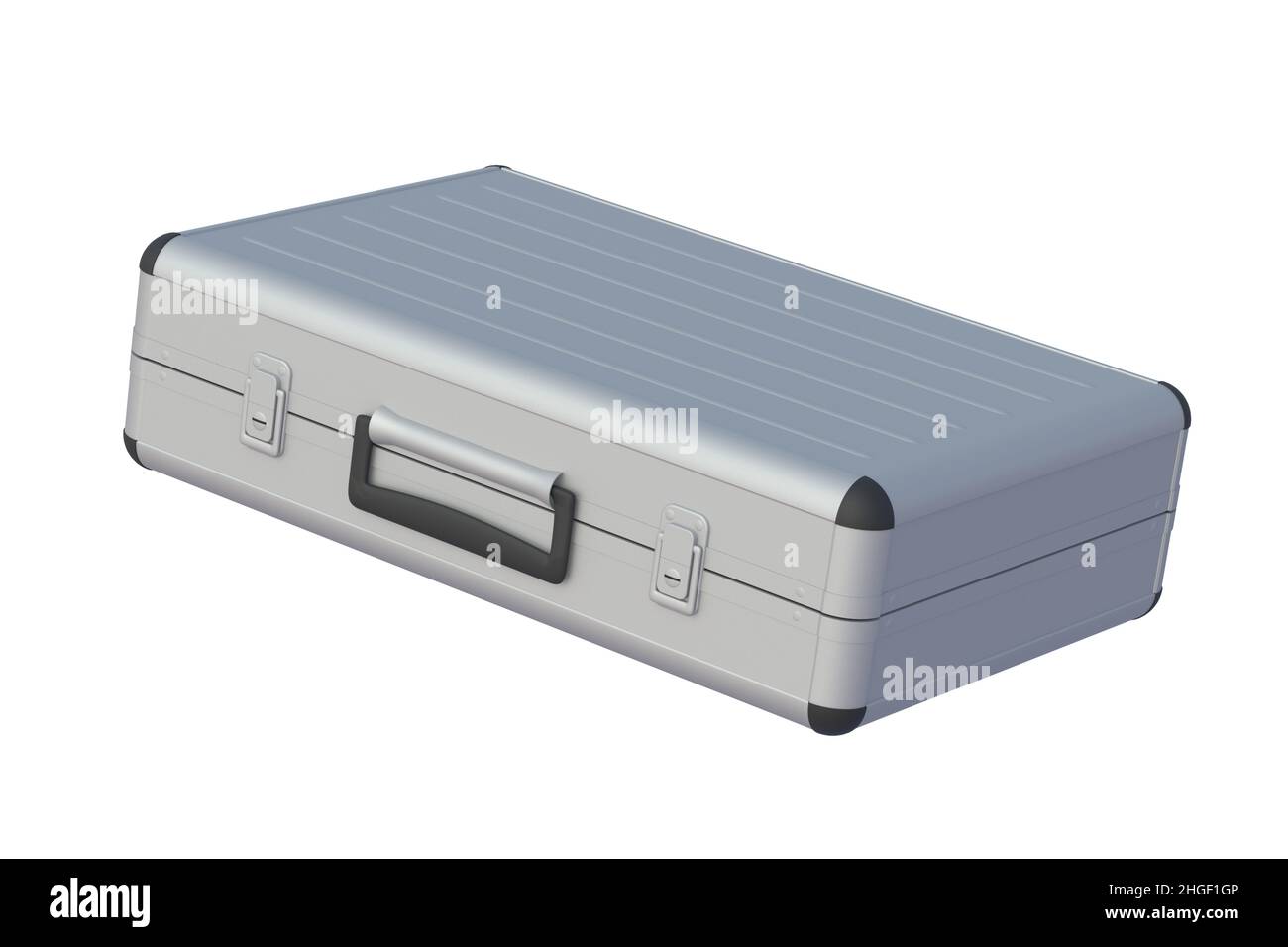 Modern metal closed suitcase isolated on white background. Safety ...