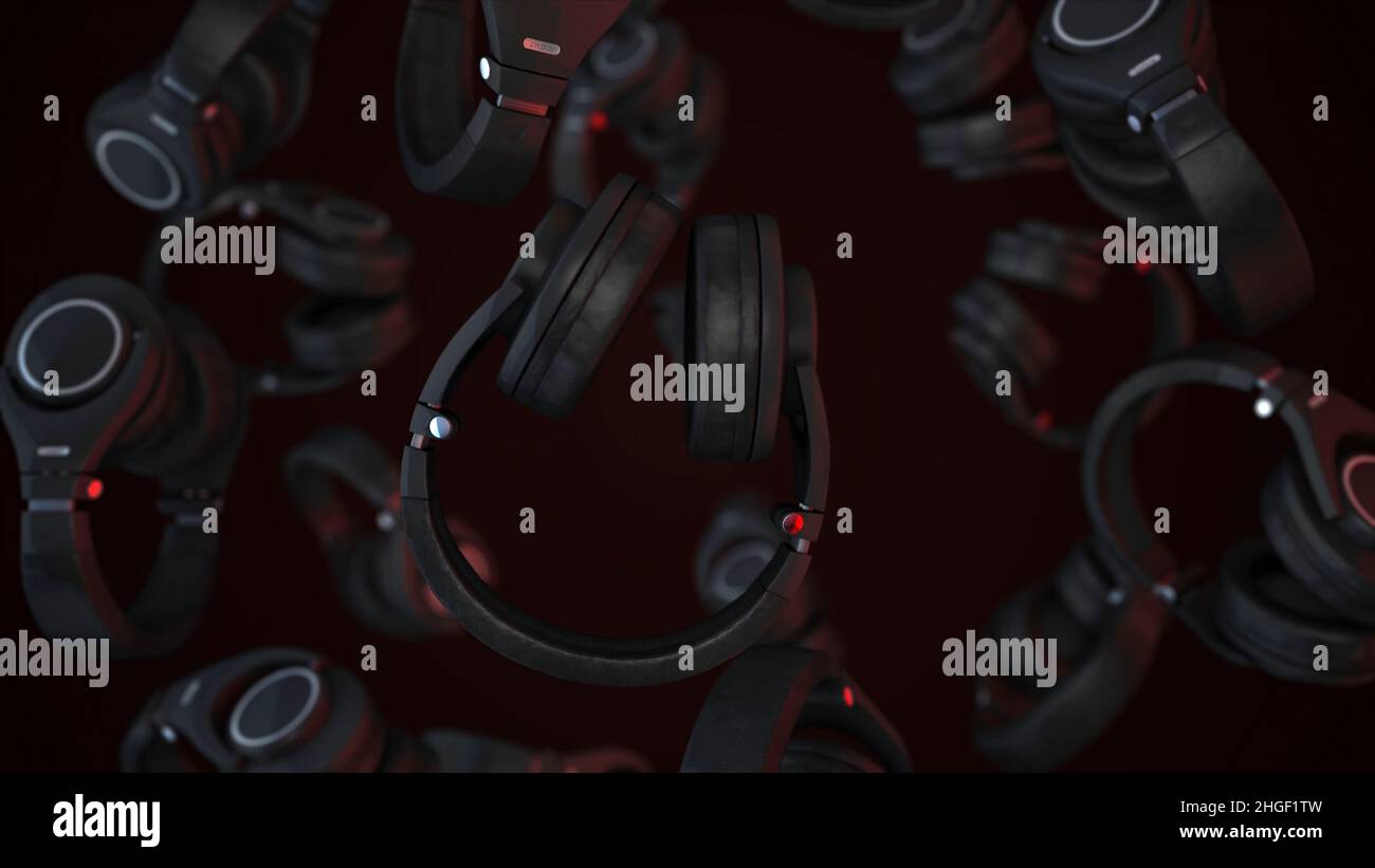 Rotating Headphones. Gray Headphones wire isolated on a transparent ...