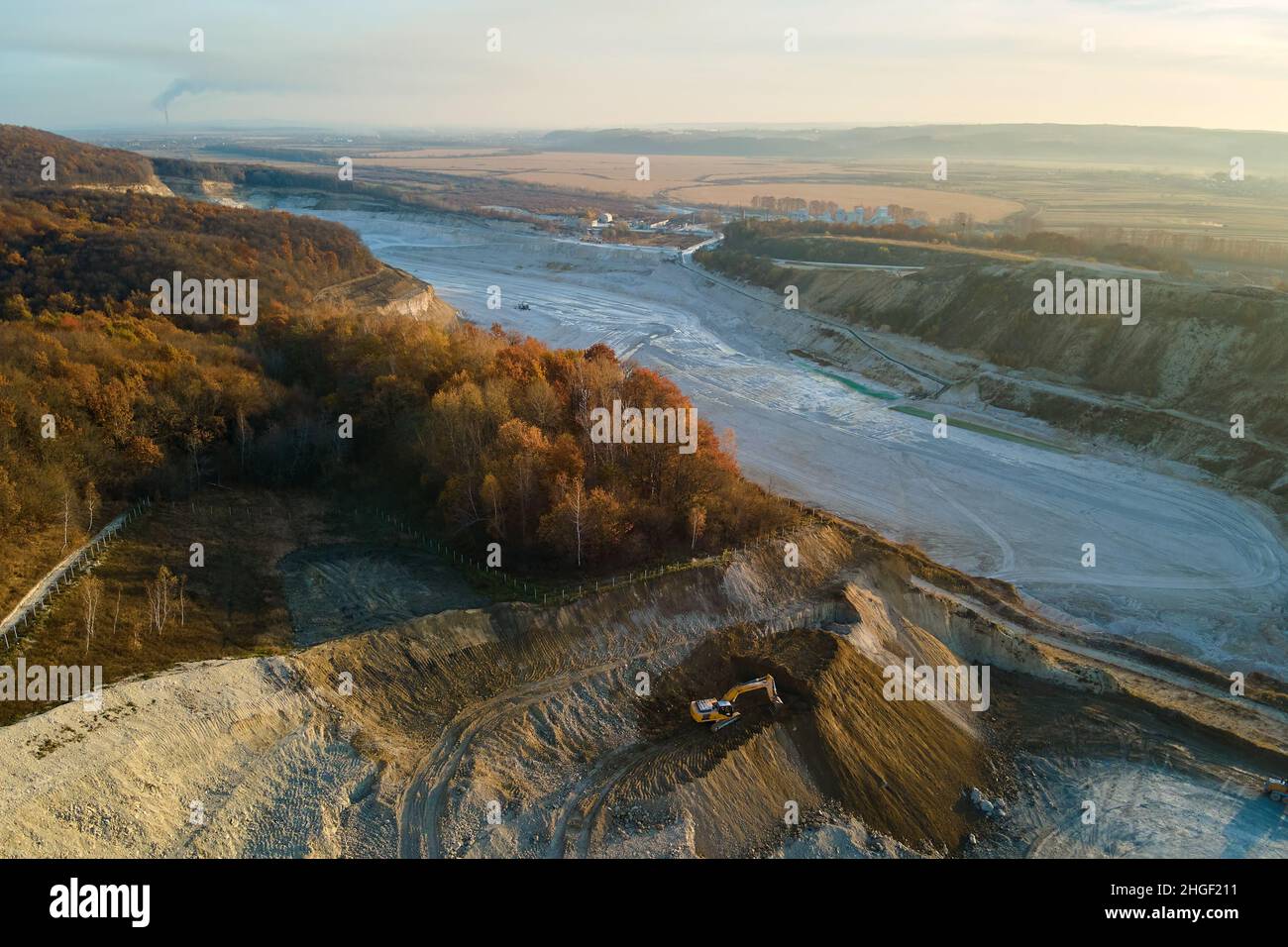 Aerial view of open pit mine of sandstone materials for construction ...