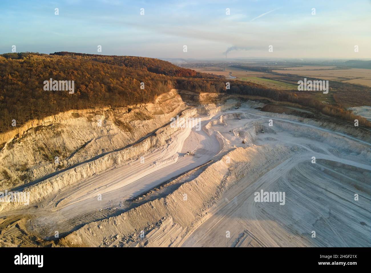 Aerial view of open pit mine of sandstone materials for construction ...