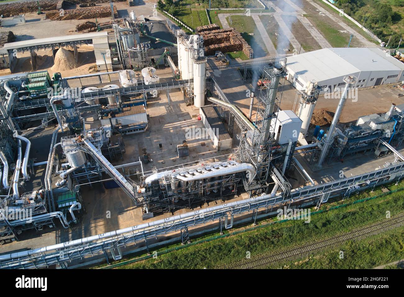 Aerial view of oil and gas refining petrochemical factory with tall ...