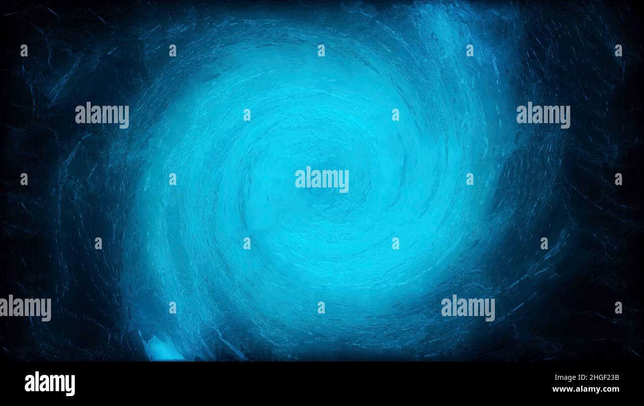 Abstract blue water tornado, view from the top of the vortex on dark ...