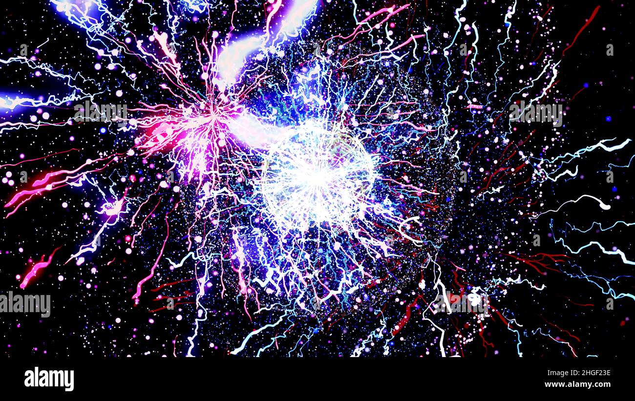 Abstract powerful explosion, energy and colorful impulses on black ...