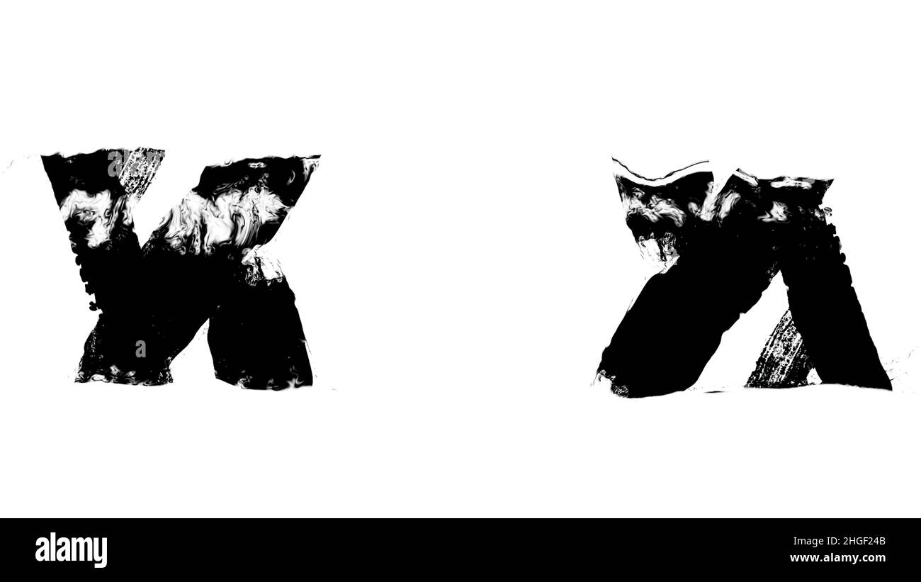 Abstract black ink hand painted brush strokes isolated on white ...