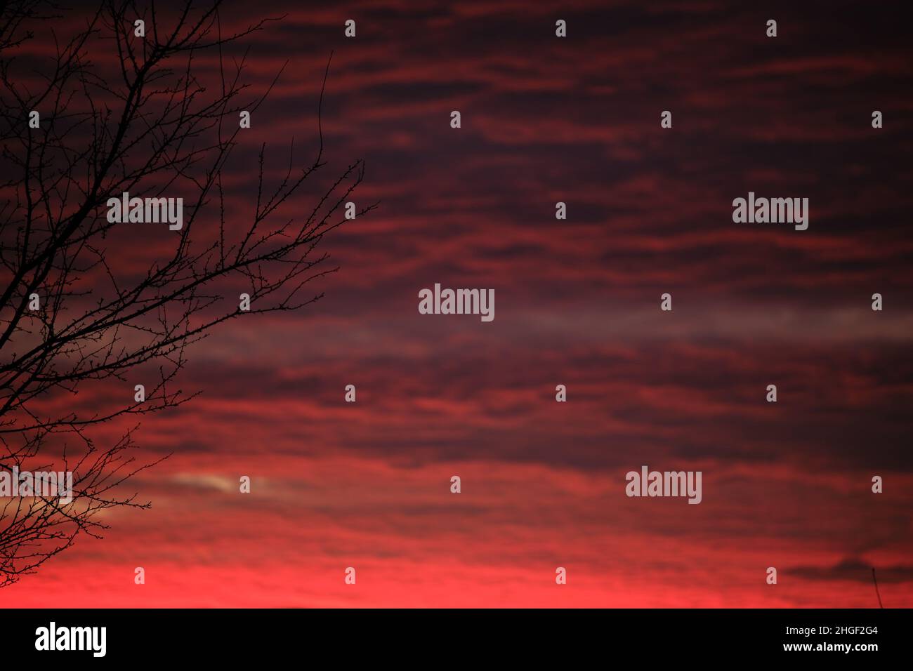 Bright colorful sunset sky with vivid smooth clouds illuminated with ...