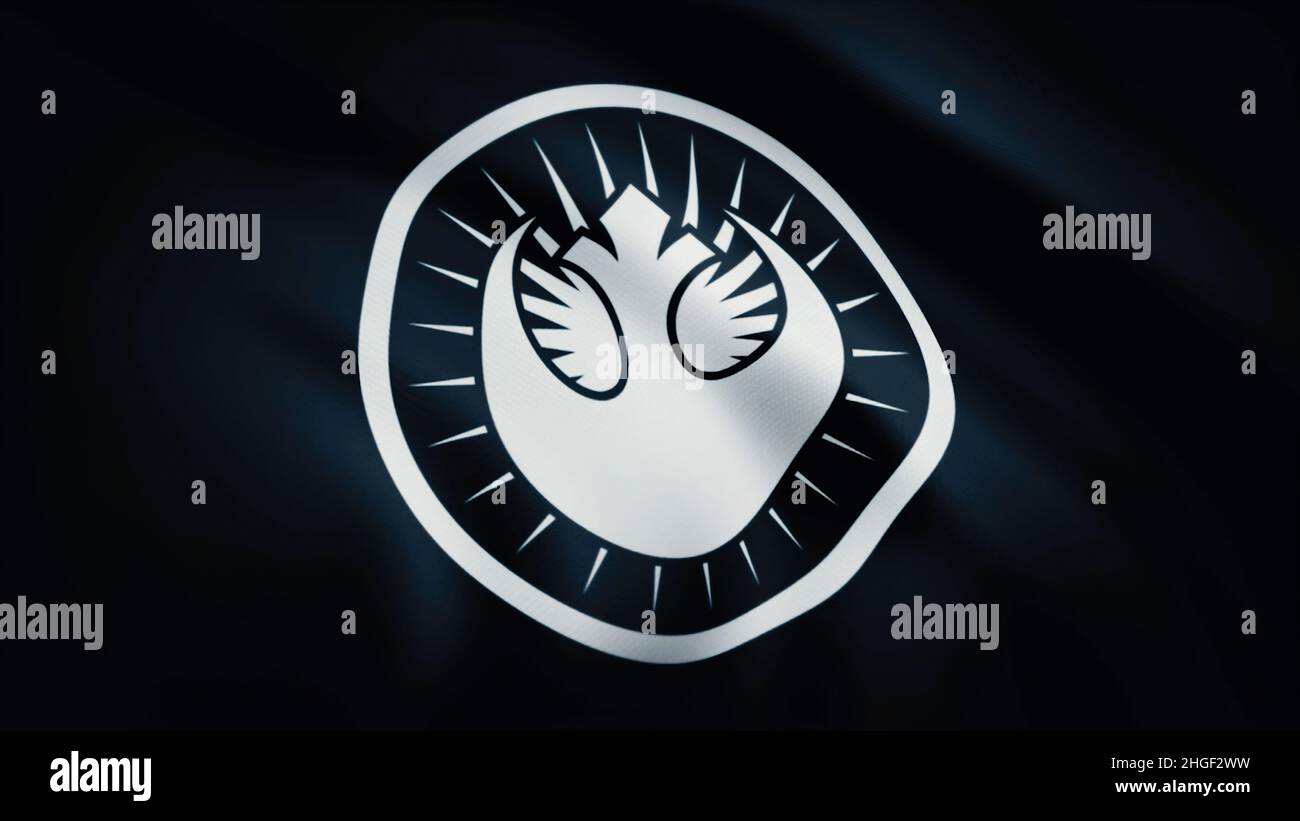 Waving in the wind flag with the symbol of Jedi Order. The animation of ...