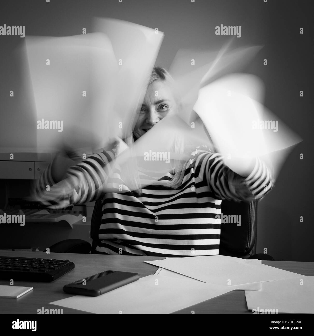 Woman tired office work Black and White Stock Photos & Images - Alamy