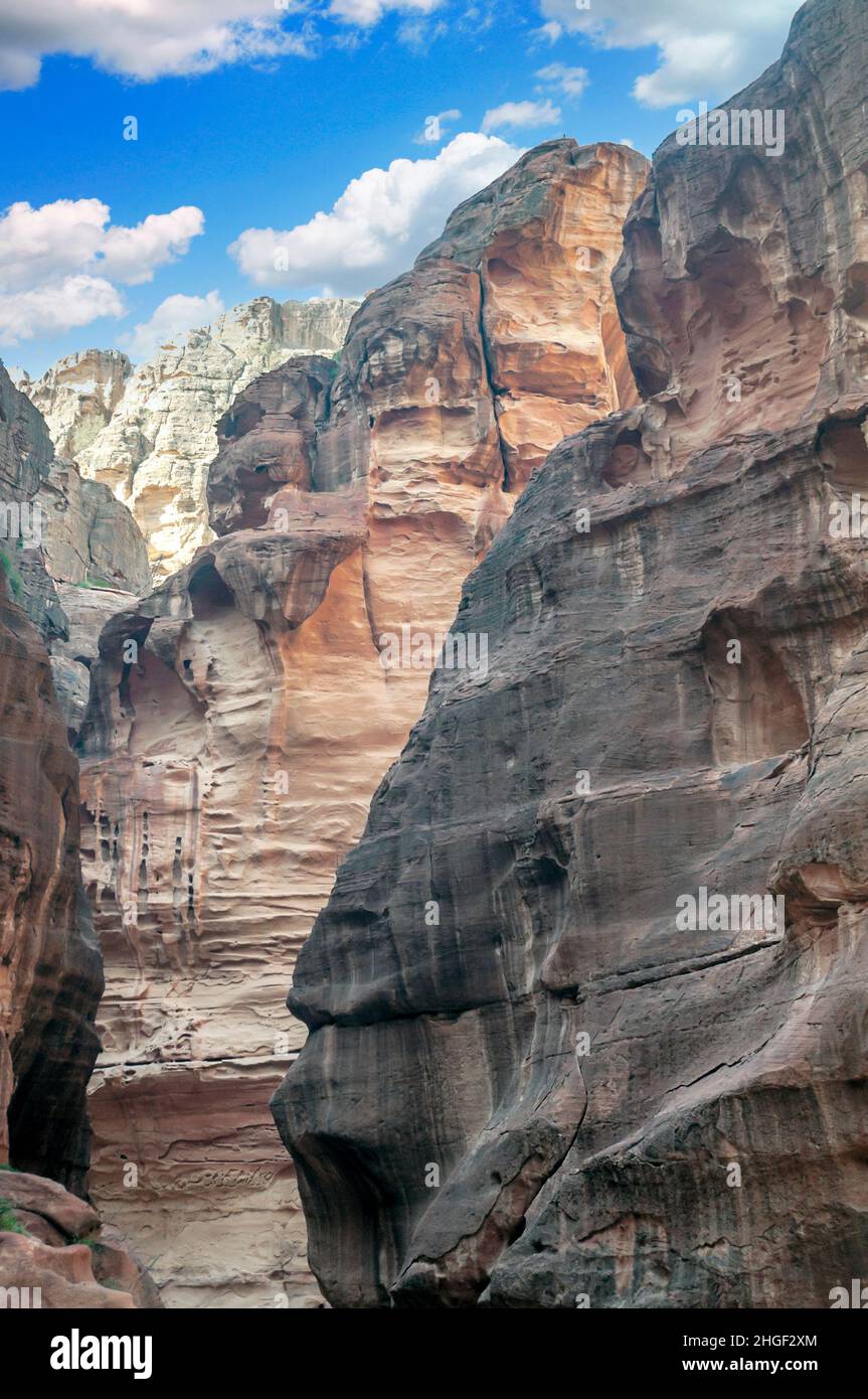 Ruins of the ancient city of Petra in Jordan in a sunny day. Petra is ...