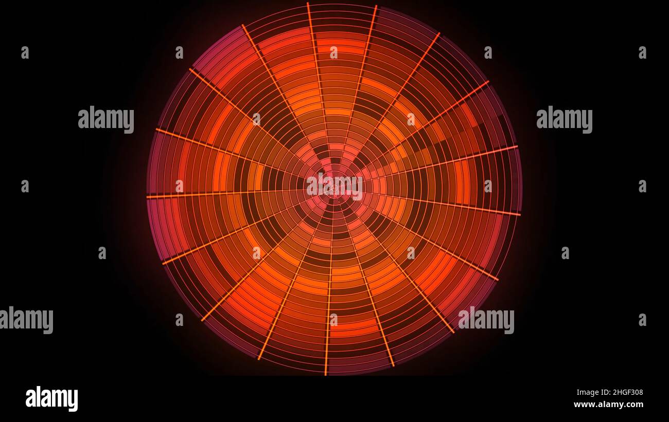 Abstract red circle devided into sectors rotating and shimmer endlessly ...