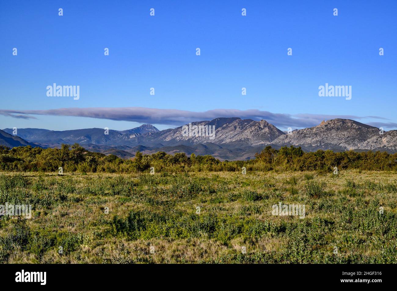 View of the Agly valley with the mountains of Maury (right) seen from a ...