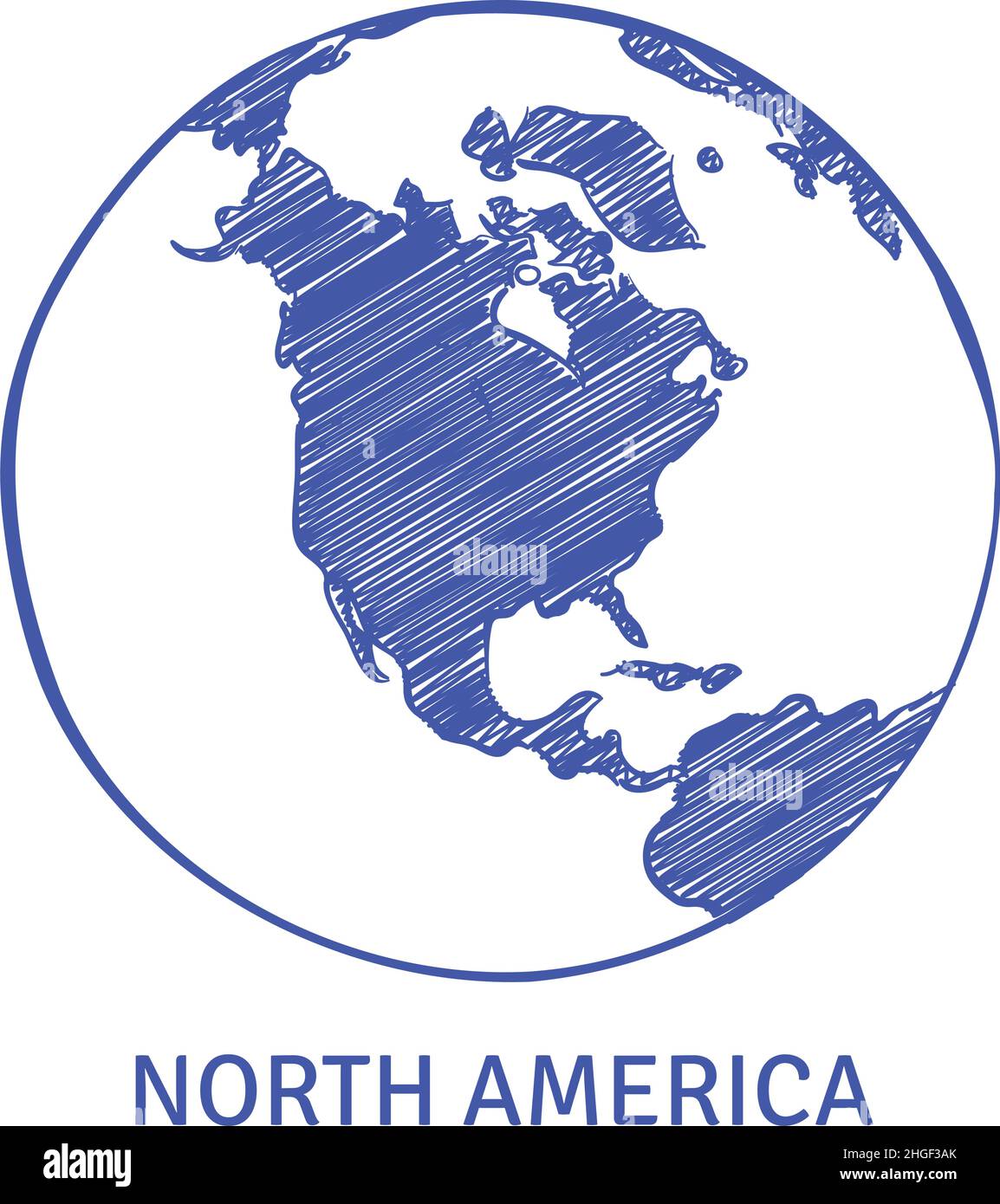 North America continent on earth planet map. Hand drawn sketch Stock ...