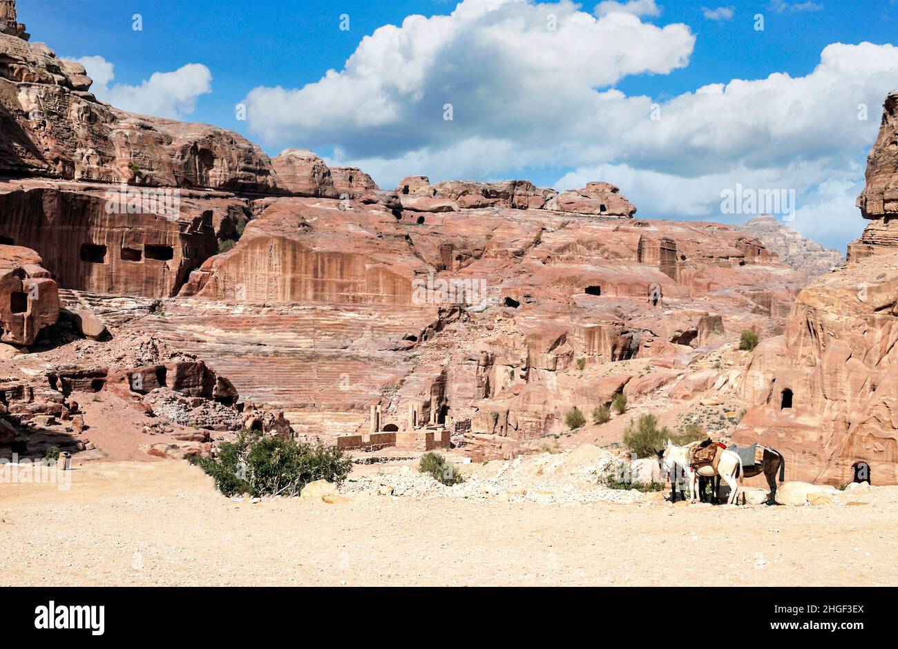 Ruins of the ancient city of Petra in Jordan in a sunny day. Petra is ...