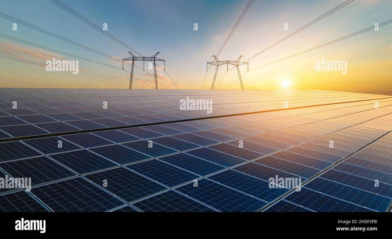 High voltage towers with electric power lines transfering energy from ...