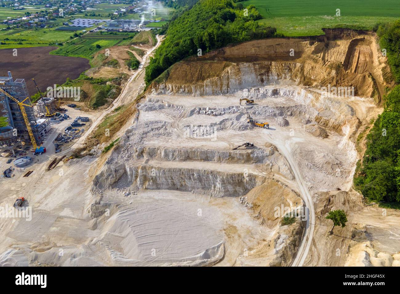 Open pit mining of construction sand stone materials with excavators ...