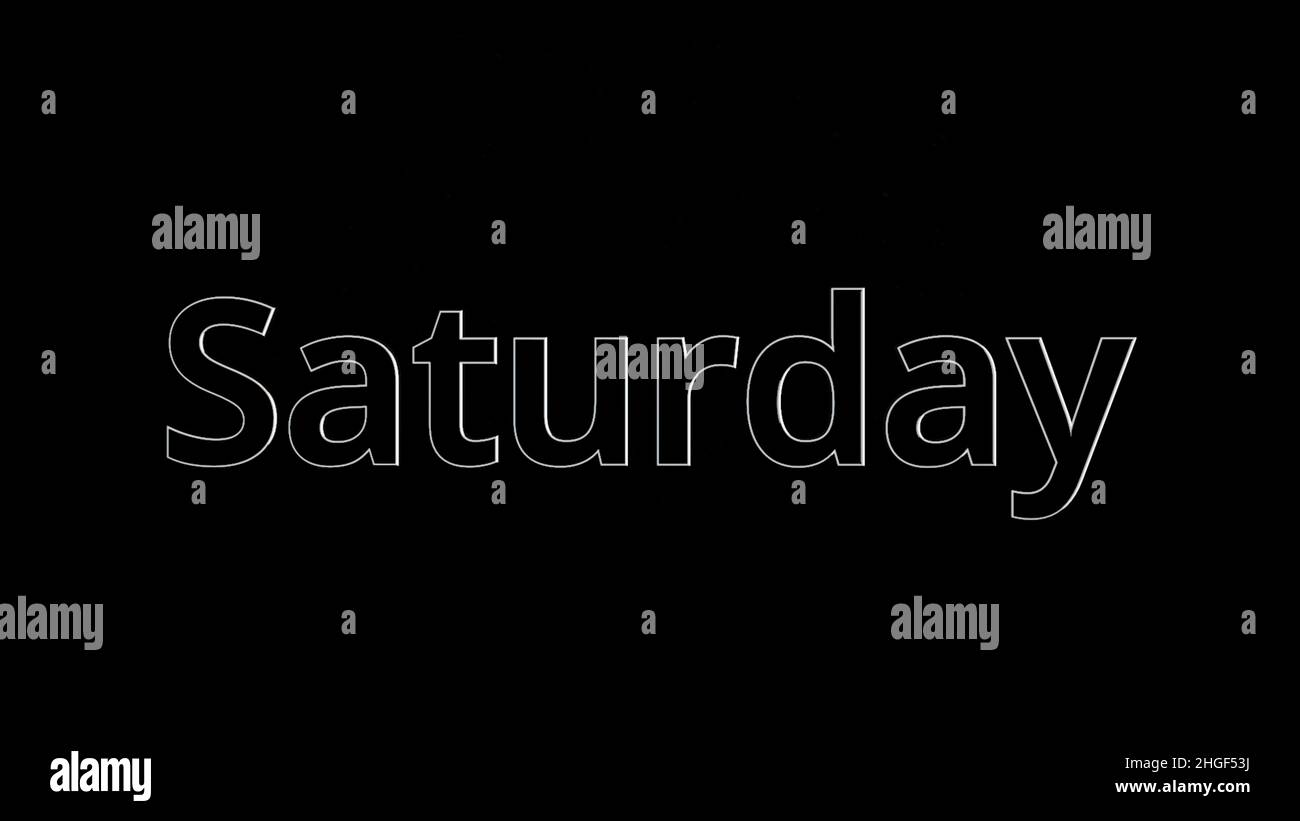 Day of the week saturday from grey 3D letters approaches and moves away ...