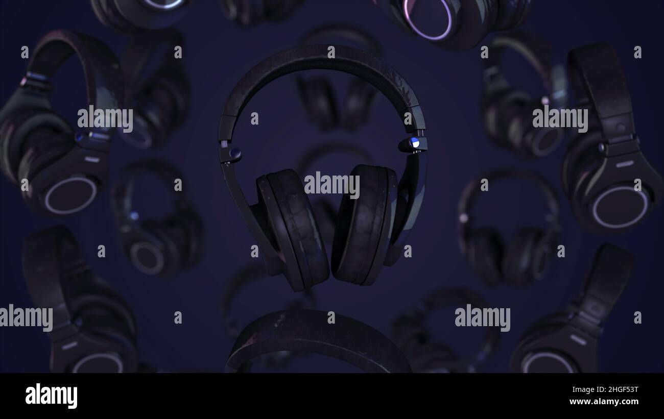 Rotating Headphones. Gray Headphones wire isolated on a transparent ...