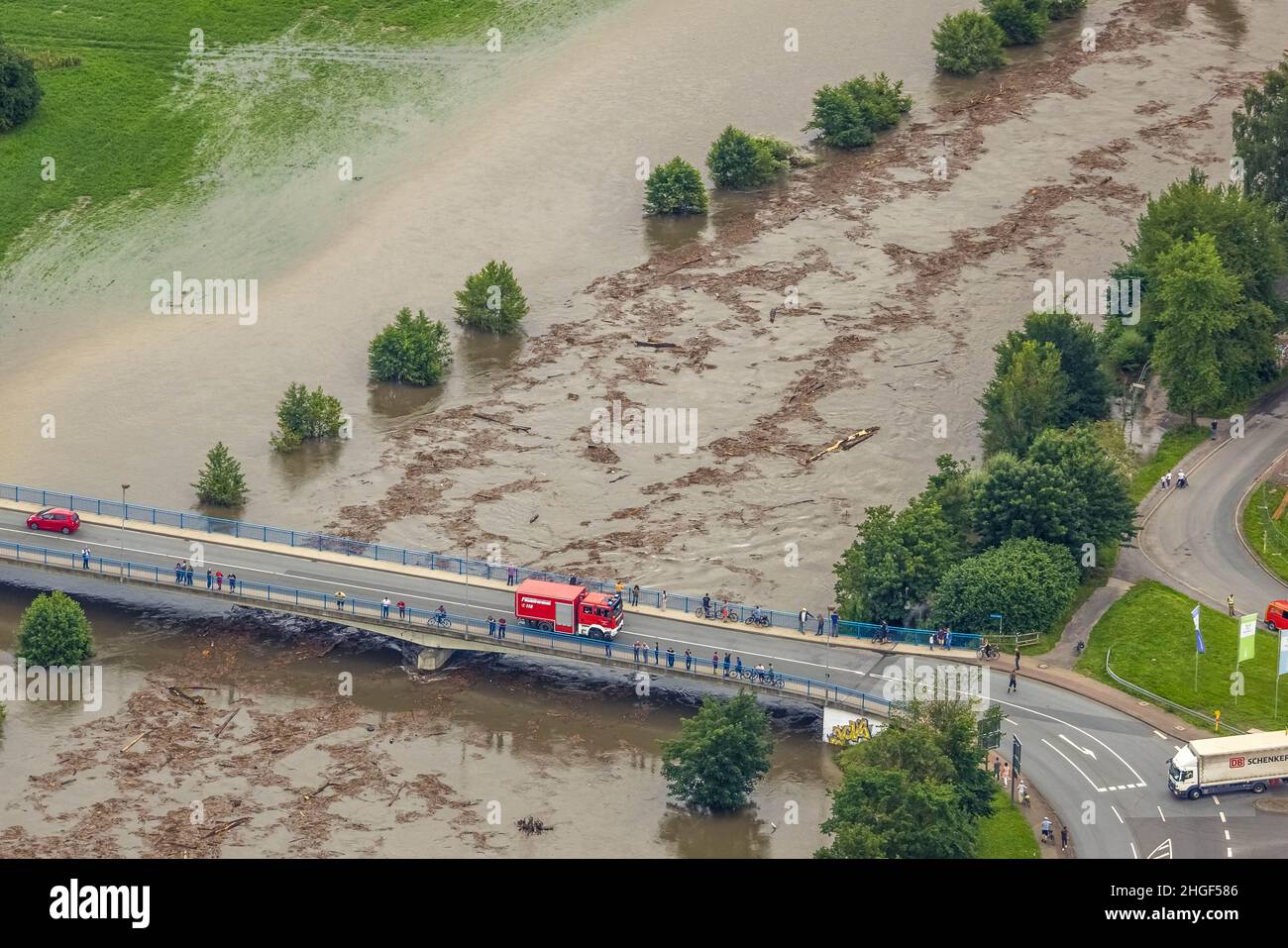 Luftbild, Ruhrhochwasser, Hochwasser Aerial view, Ruhr flood, flood ...