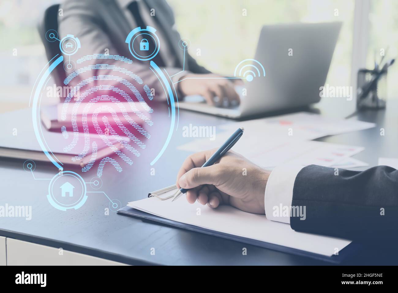 Business people working in office. Concept of fingerprint protection ...