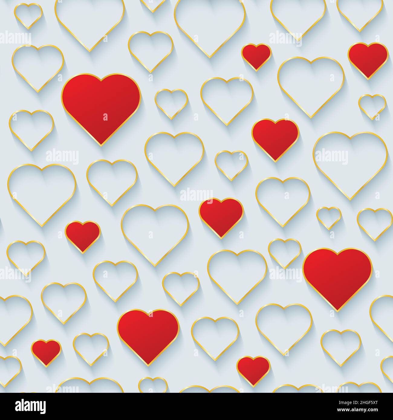 3d Red and White Hearts with golden outline tileable pattern for ...