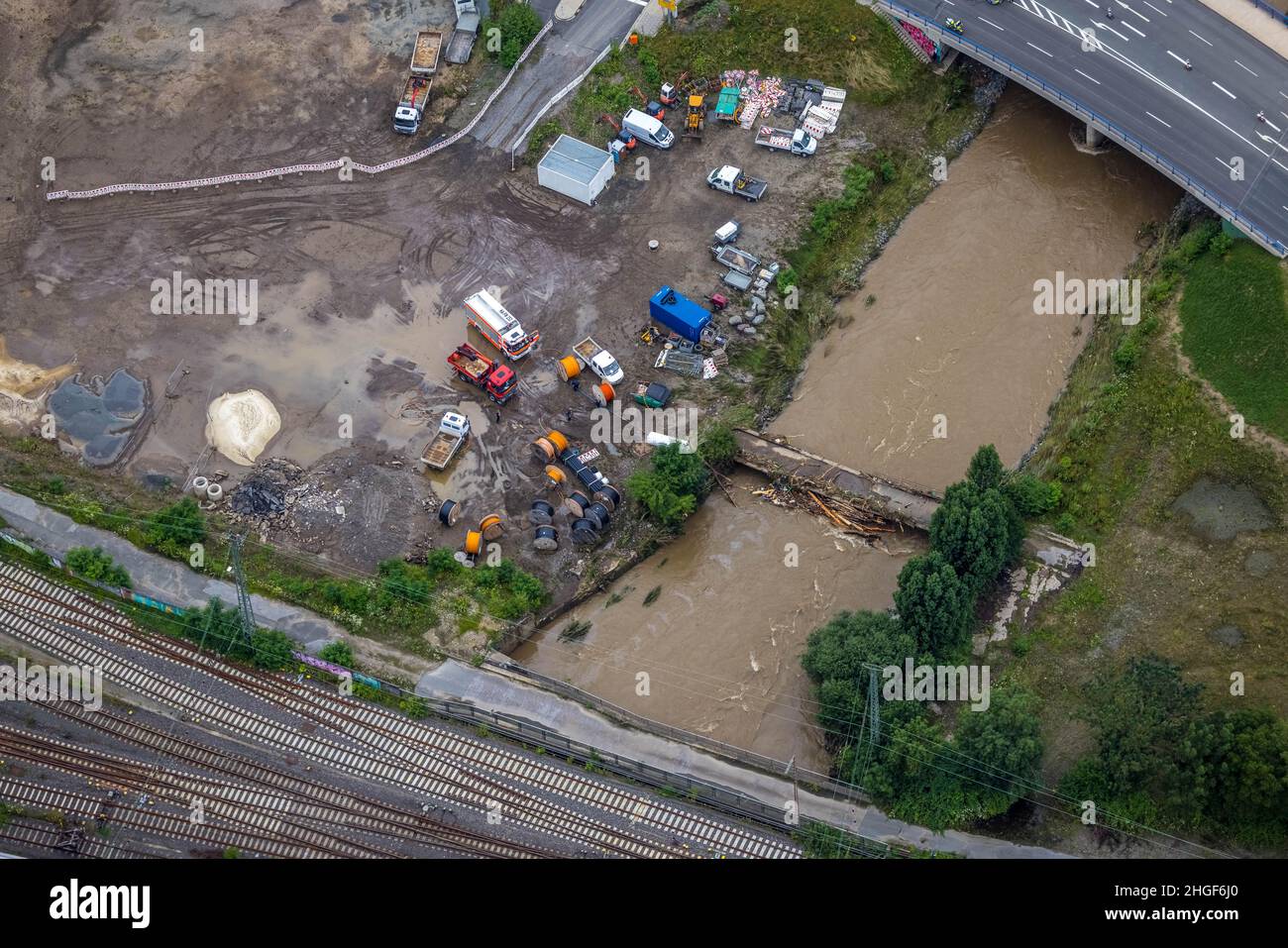 Aerial photo, Volme flood, flooding, Eilpe, Hagen, Ruhr area, North ...
