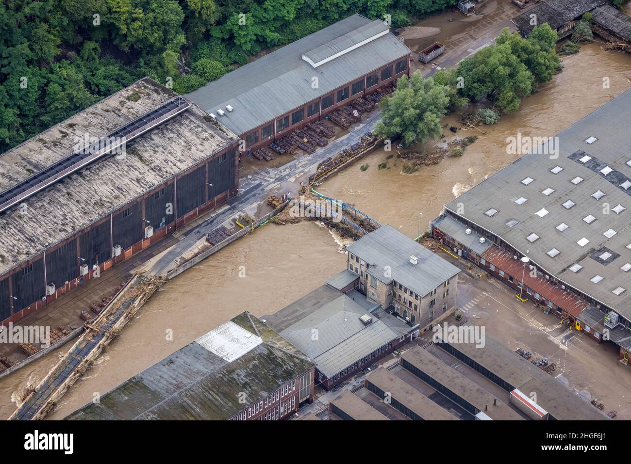Aerial photo, Volme flood, flooding, Eilpe, Hagen, Ruhr area, North ...
