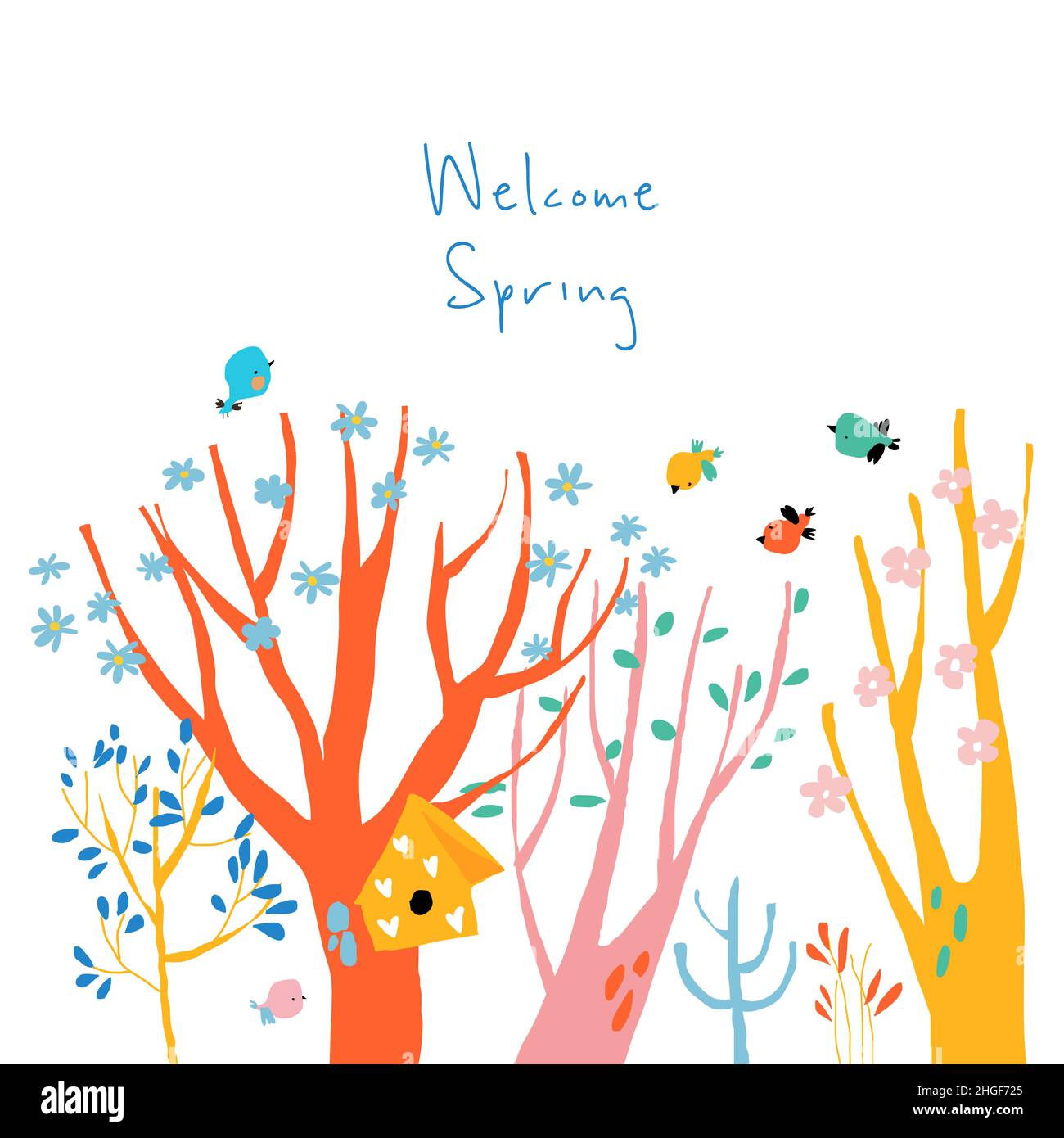 Cartoon Colorful Blossom Trees in the Spring Garden Stock Vector Image ...