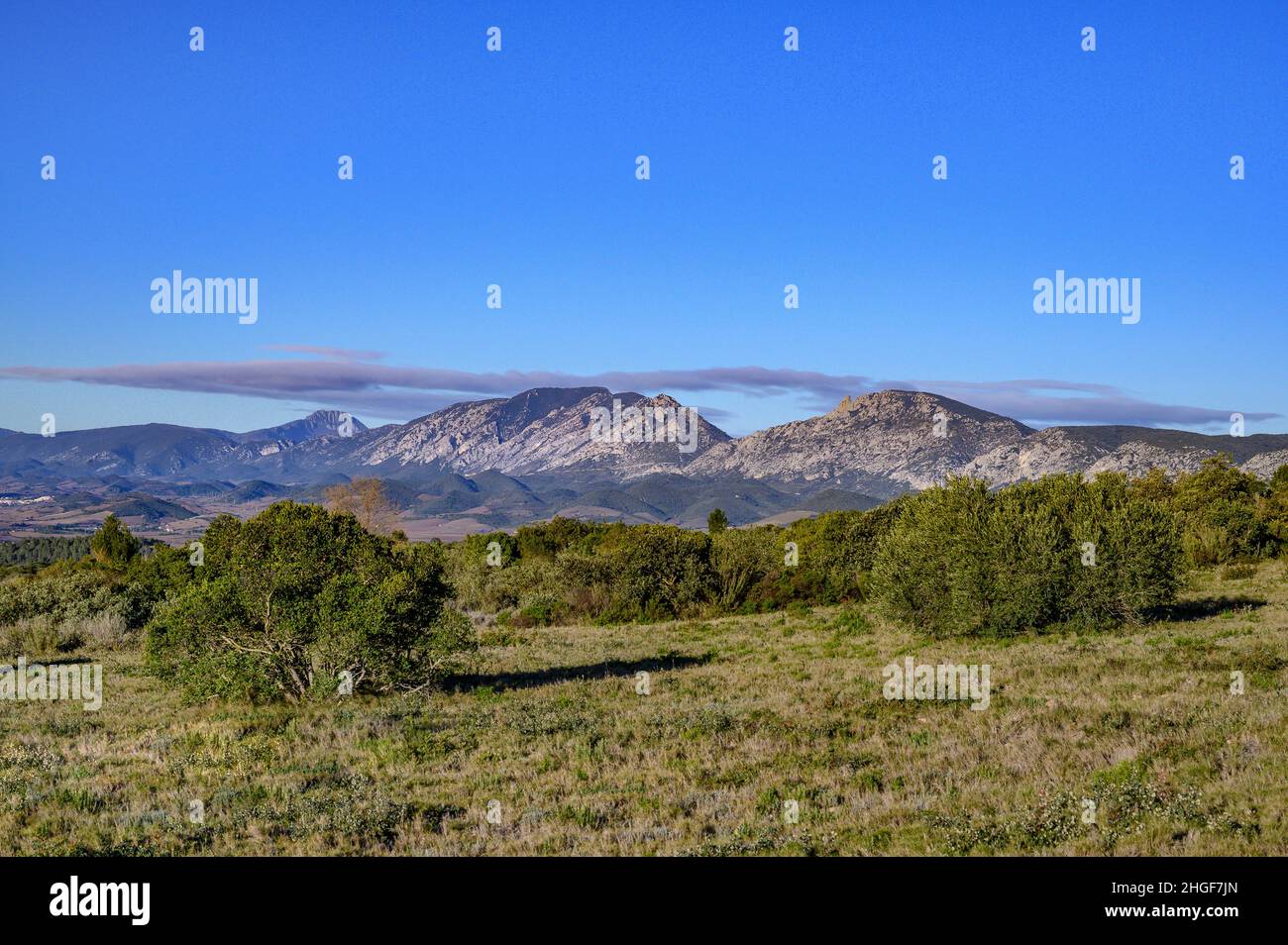 View of the Agly valley with the mountains of Maury (right) seen from a ...