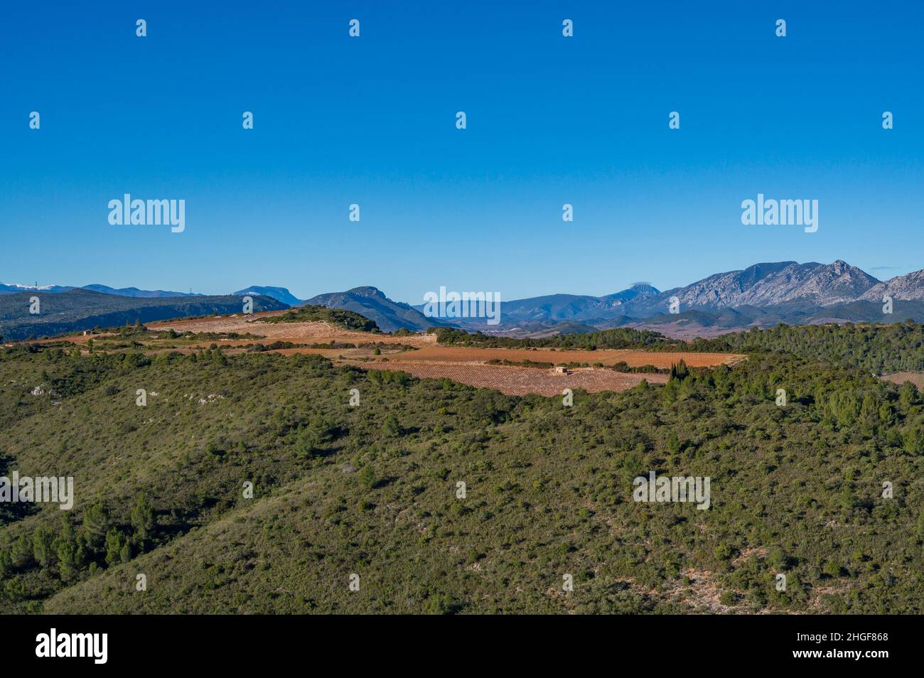 View of the Agly valley with the mountains of Maury (right) seen from a ...