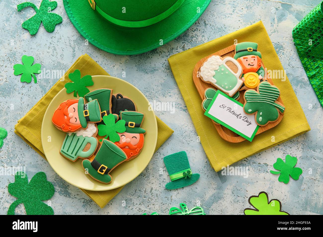 Composition with tasty gingerbread cookies for St. Patrick's Day ...