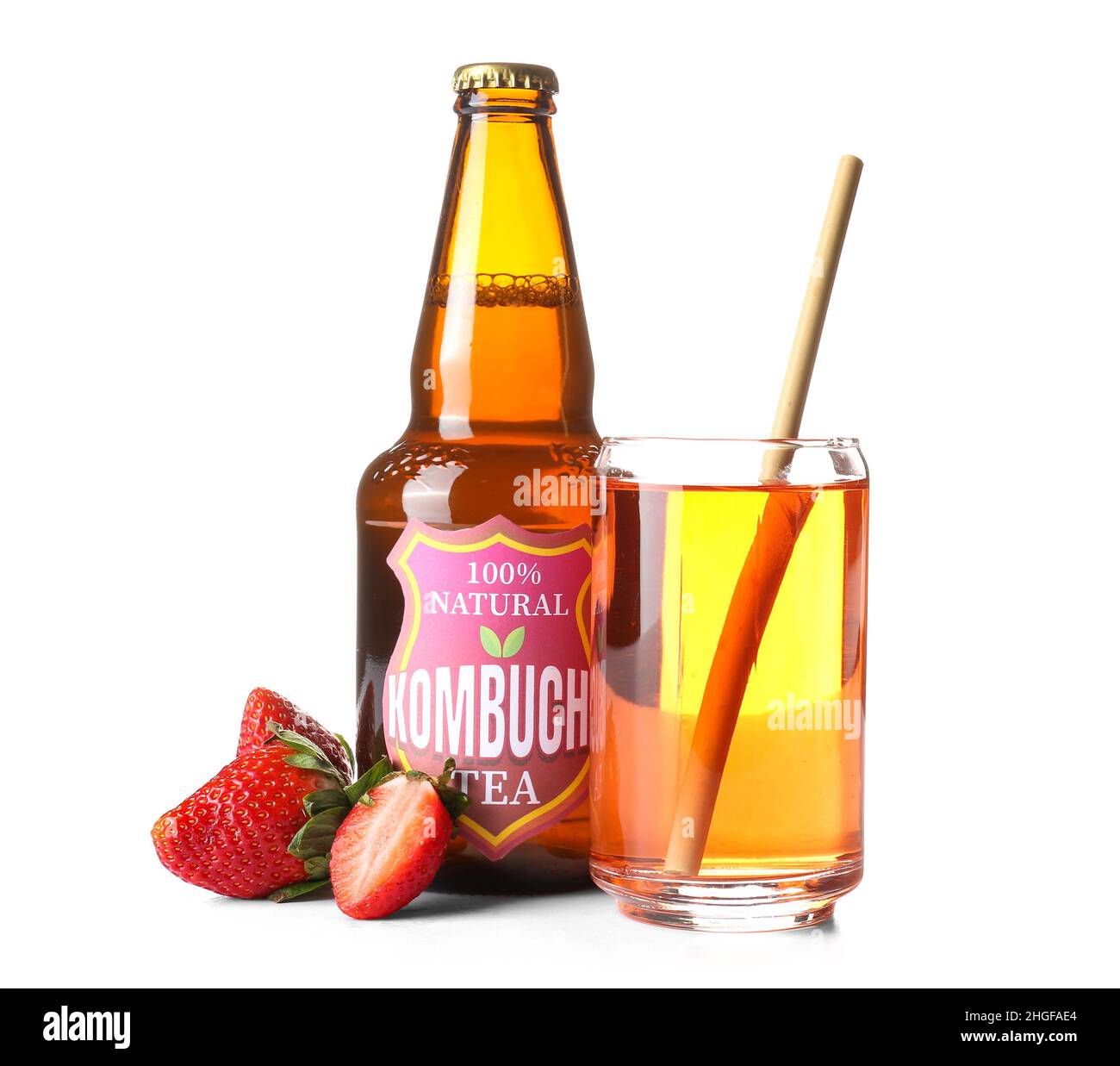 Kombucha tea glass bottle label hi-res stock photography and images - Alamy
