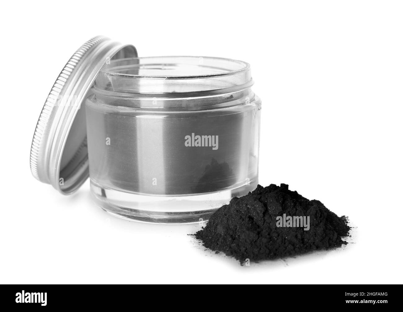 Activated charcoal tooth powder on white background Stock Photo - Alamy