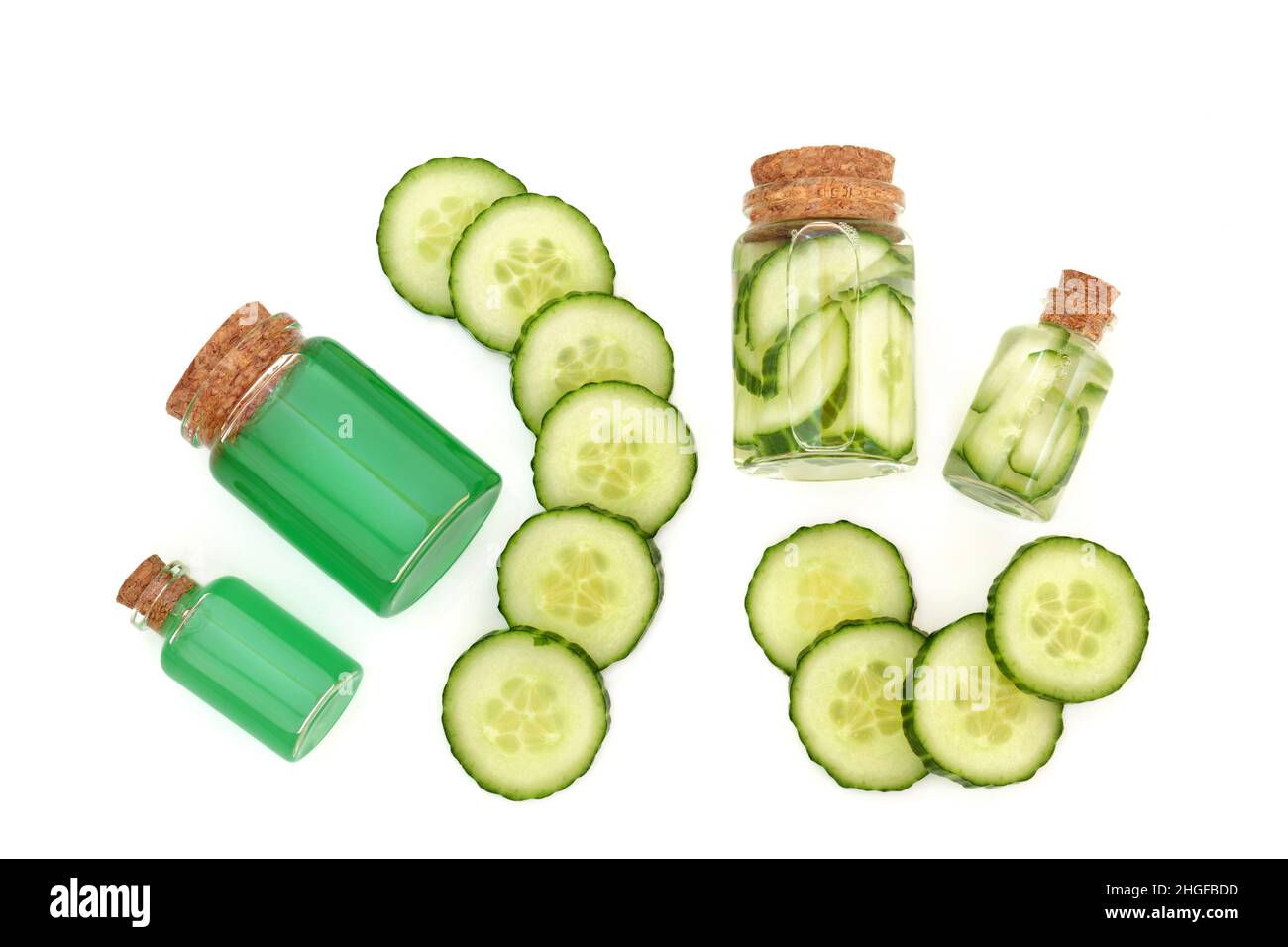 Natural cucumber spa beauty treatment with fresh preparations in glass ...