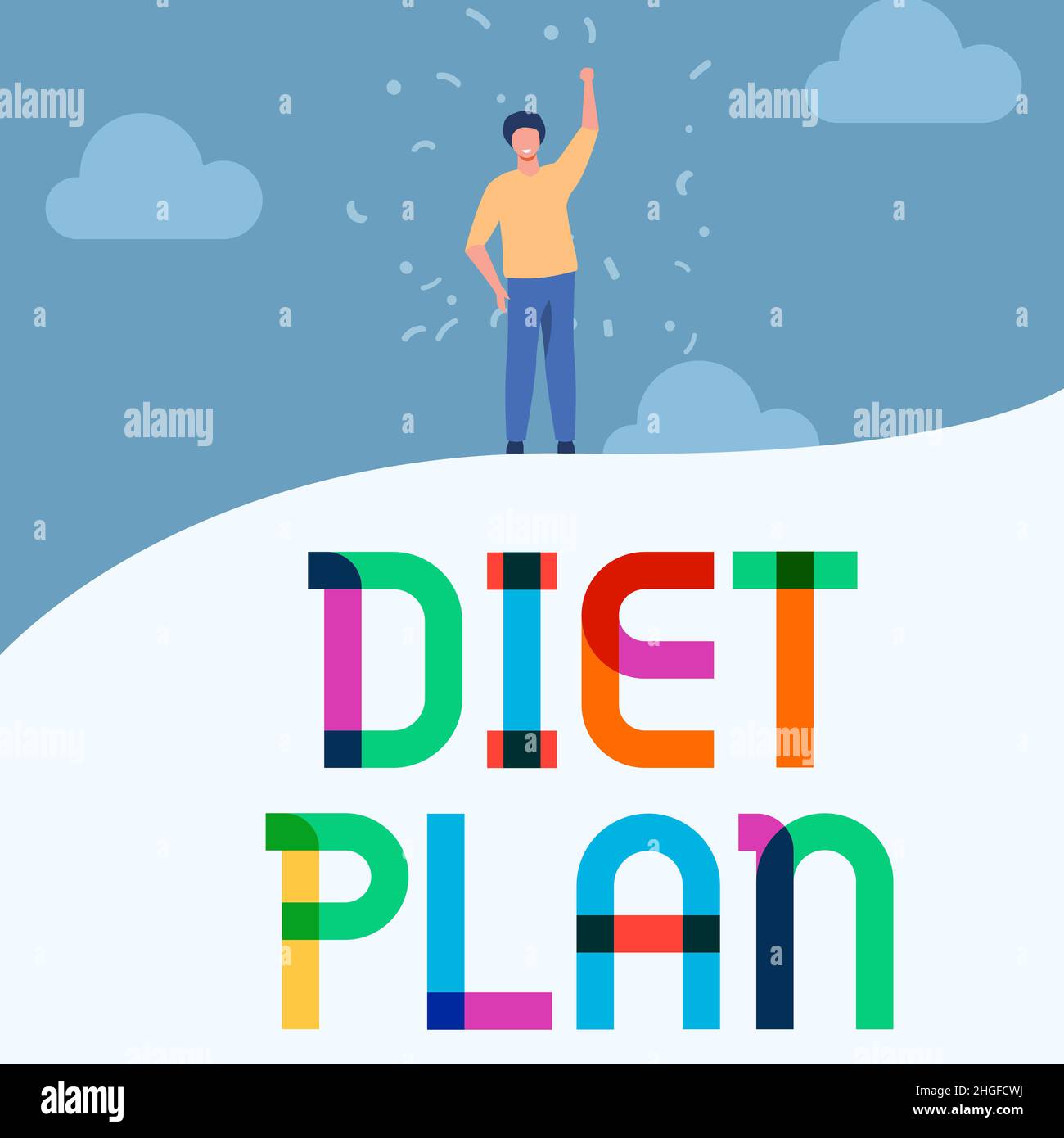 Text caption presenting Diet Plan, Word Written on amount of food are ...